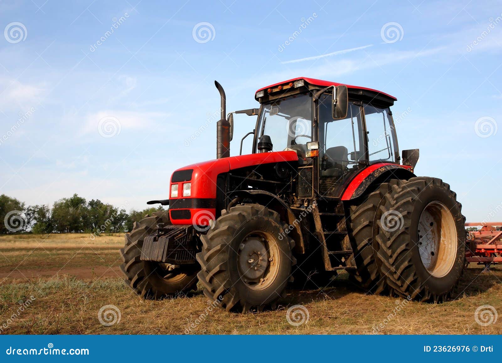 Color Photo of a Red Tractor Stock Photo - Image of agronomy, grains ...