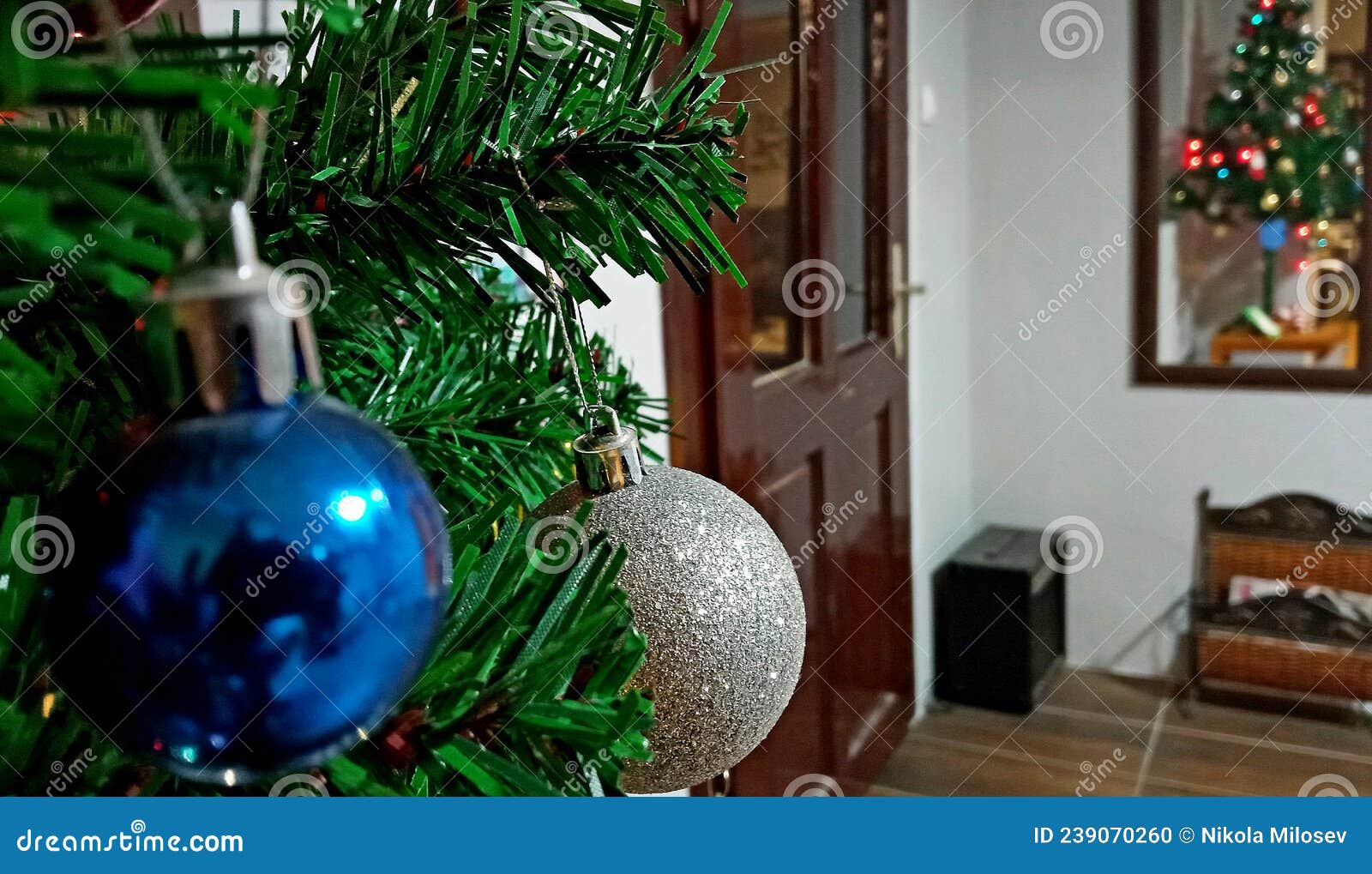 Artificial Christmas Tree with Decorations Stock Photo - Image of ...