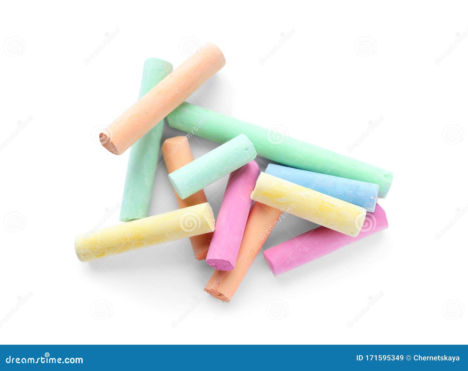 Color Pieces of Chalk on White Background, Top View Stock Image - Image ...