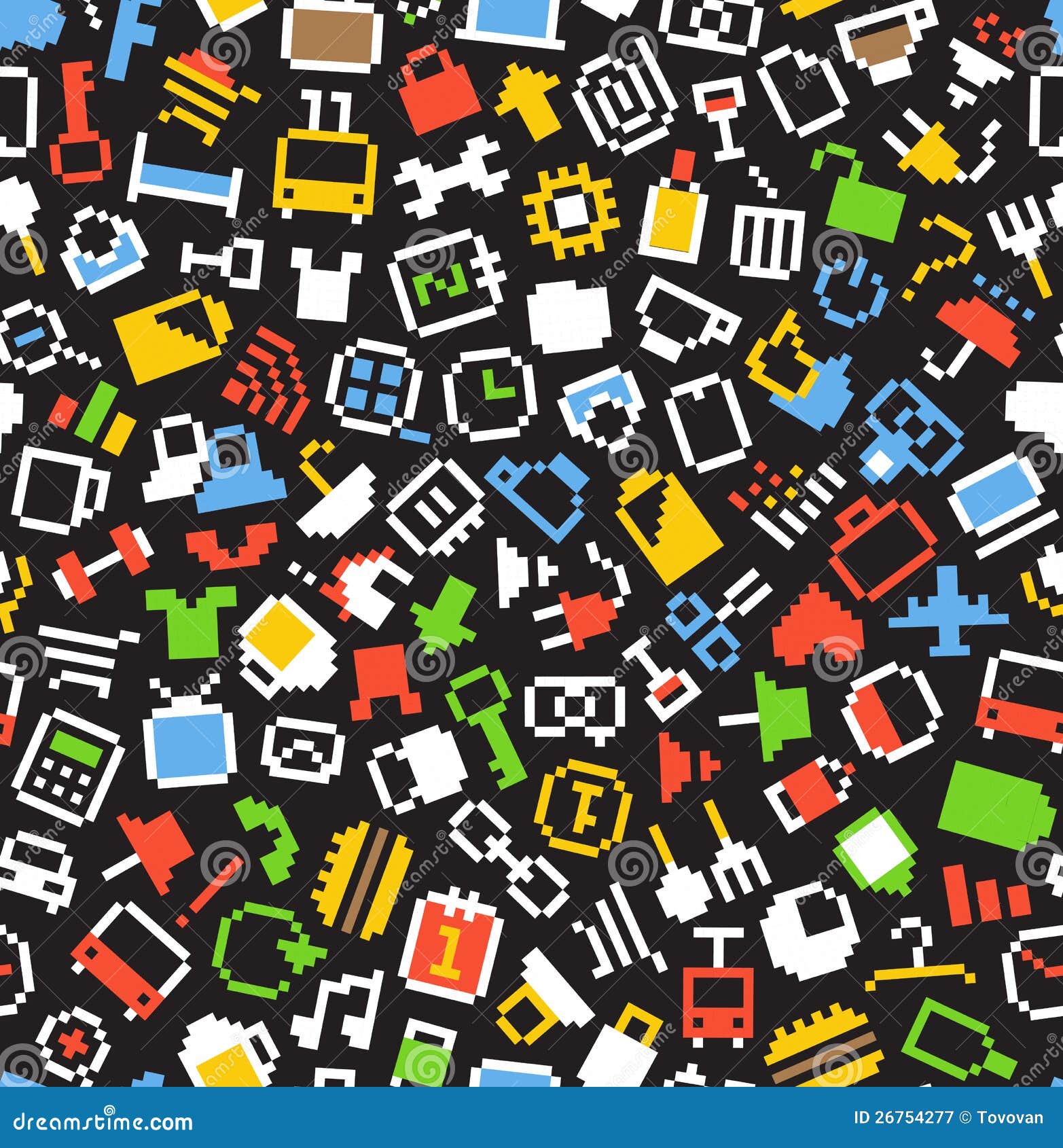 Color Pixel Icons Seamless Background Stock Vector - Illustration of ...