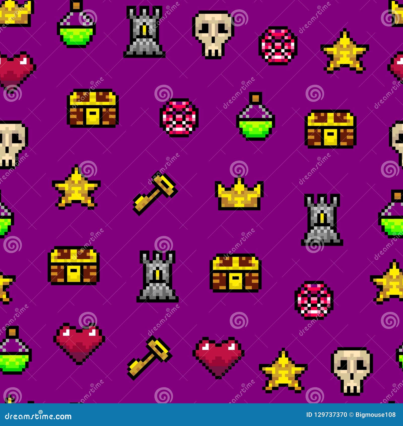 Color Pixel Objects Games Seamless Pattern Background. Vector Stock ...