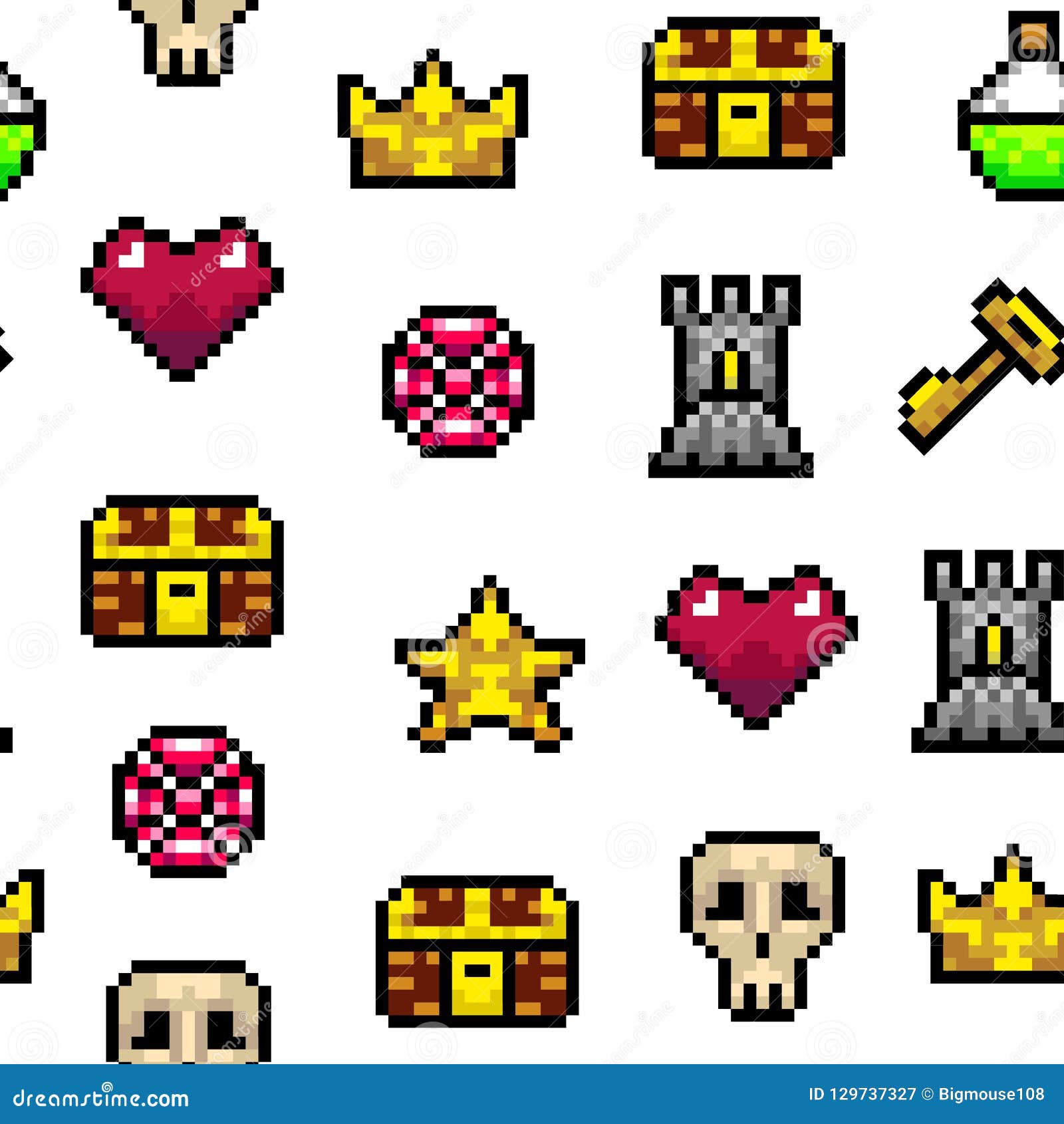 Color Pixel Objects Games Seamless Pattern Background. Vector Stock ...