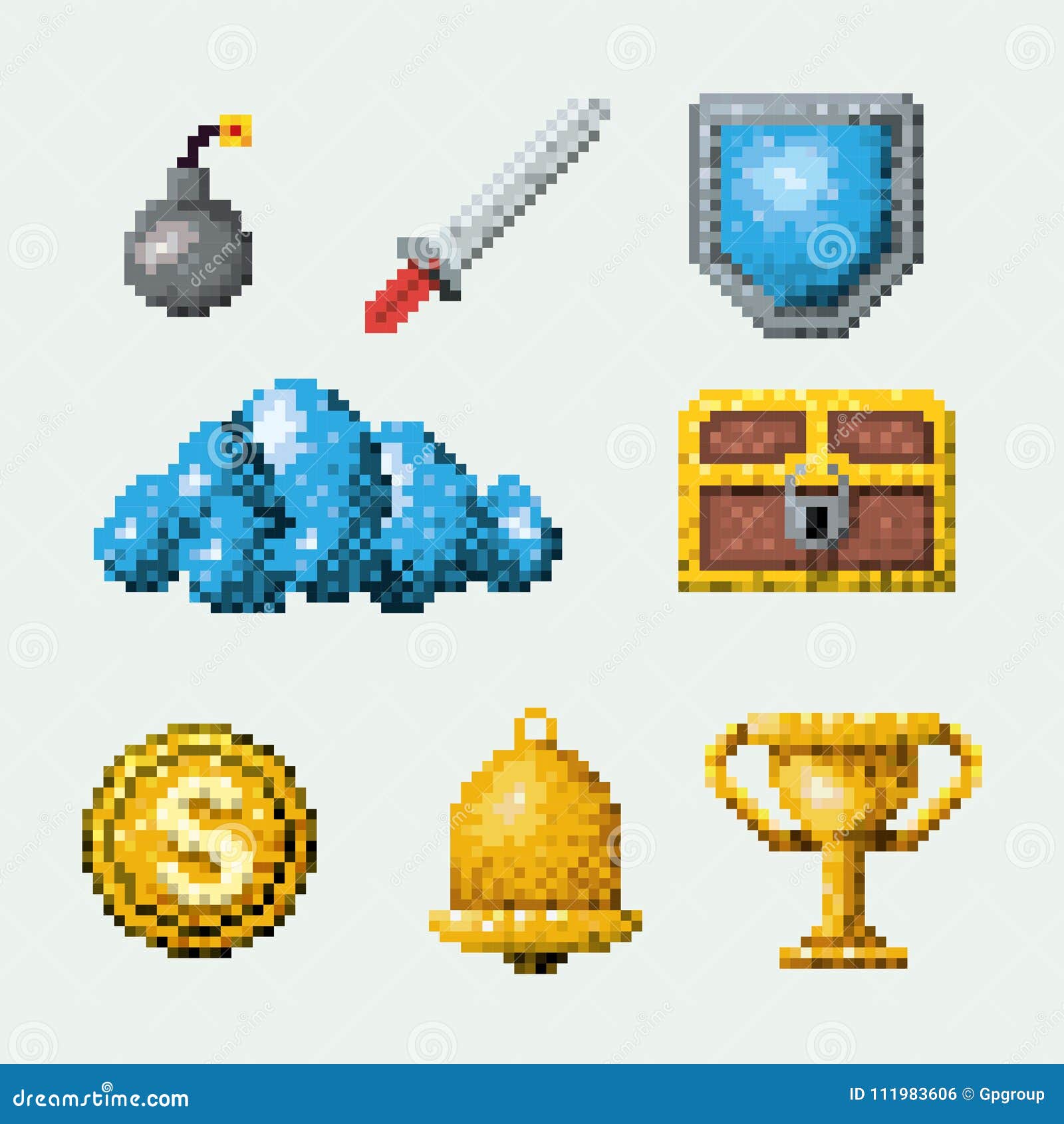 Color Pixelated Set of Elements Arcade Game Stock Vector - Illustration ...