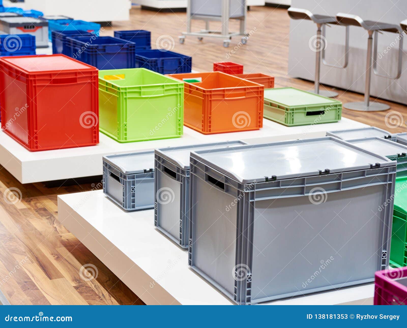 Color Plastic Boxes in Hardware Store Stock Image - Image of organizer ...