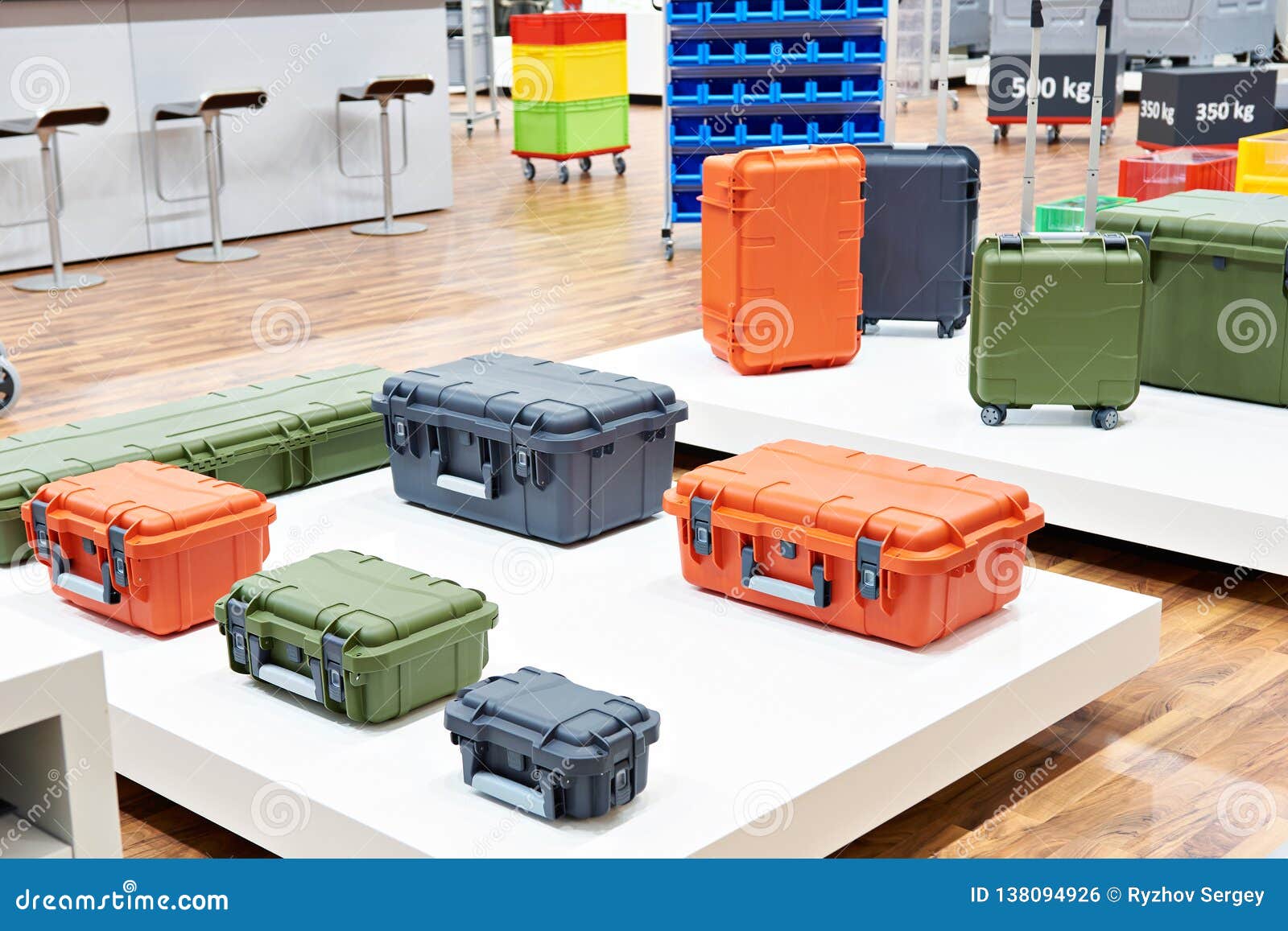 Color Plastic Boxes in Store Stock Photo - Image of gray, organizer ...