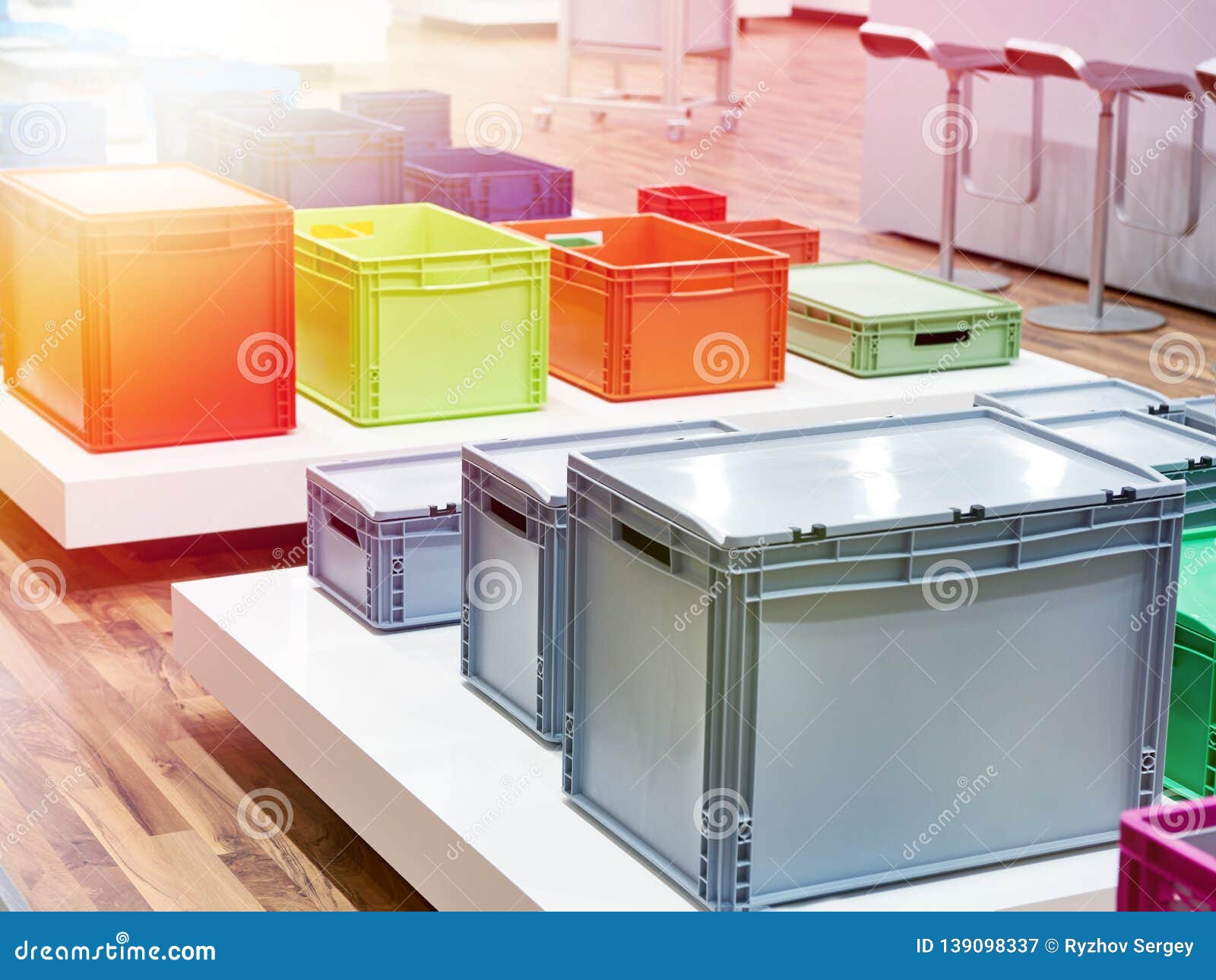 Color Plastic Boxes in Hardware Store Stock Image - Image of safety ...