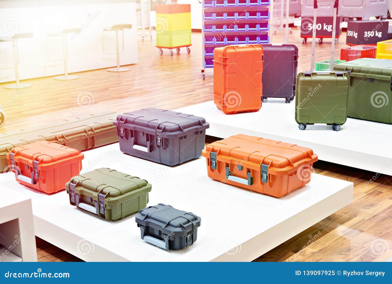 Color Plastic Boxes in Store Stock Image - Image of showcase, boxes ...