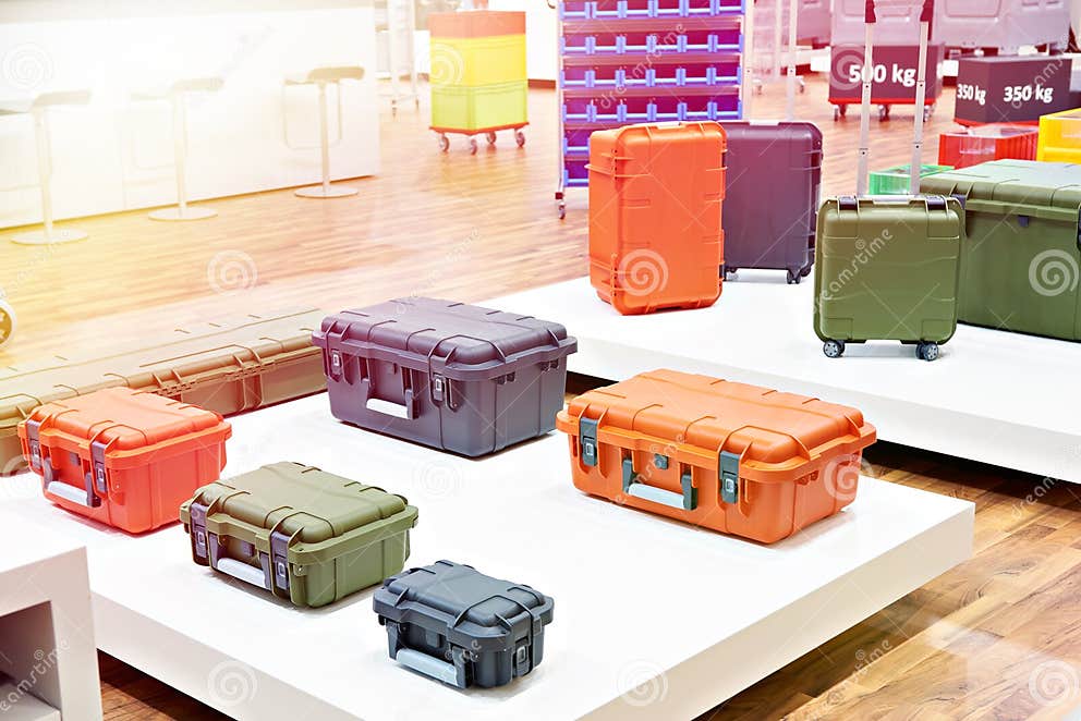 Color Plastic Boxes in Store Stock Image - Image of showcase, boxes ...