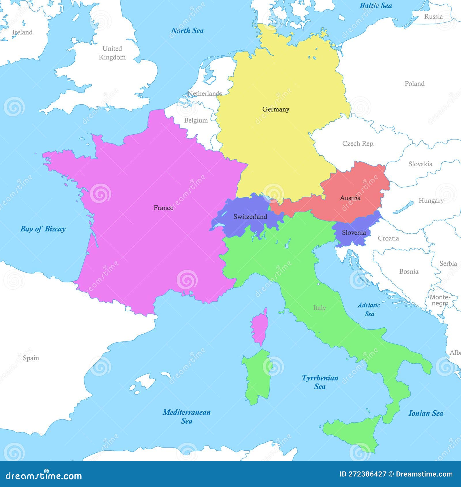 Map of Alpine Countries with Borders of the Countries. Stock Vector ...