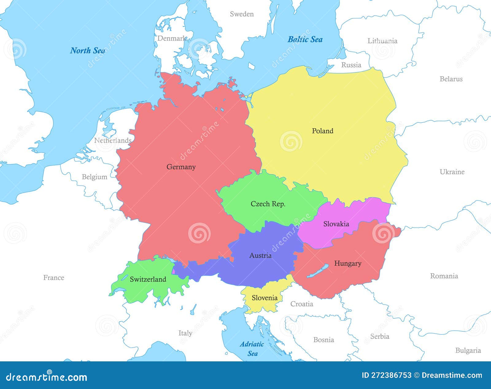 Map of Central Europe with Borders of the Countries. Stock Illustration ...