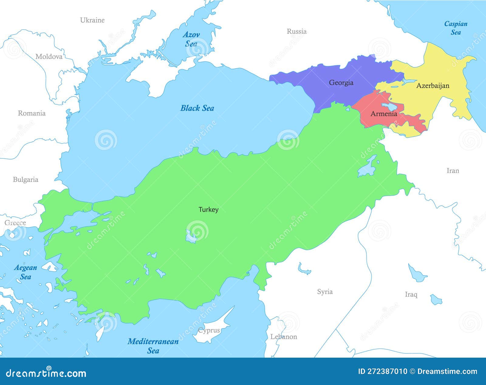 Map of Turkey and Caucasus with Borders of the Countries. Stock Vector ...