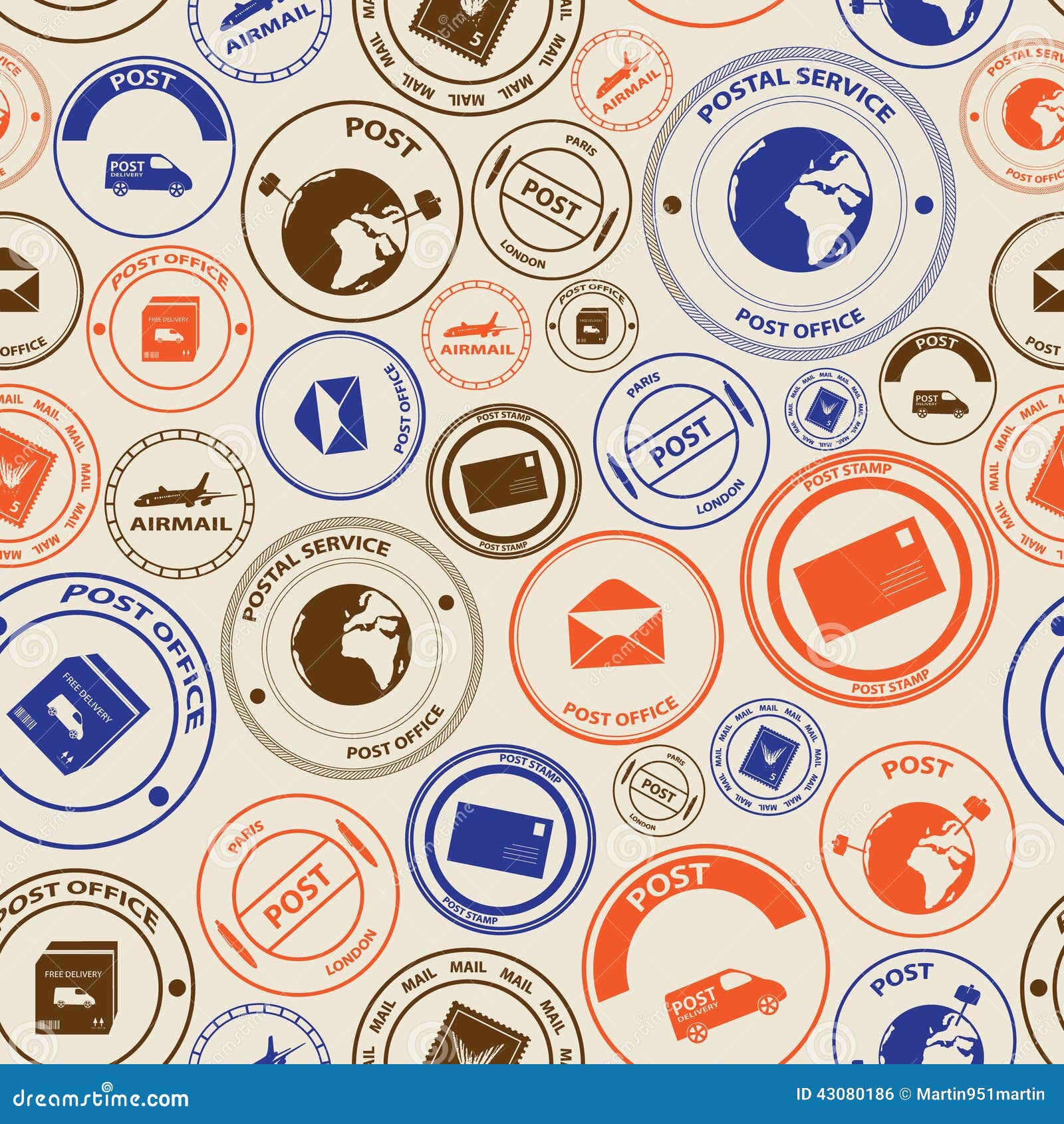 Color Post and Mail Stamps Seamless Pattern Stock Vector - Illustration ...