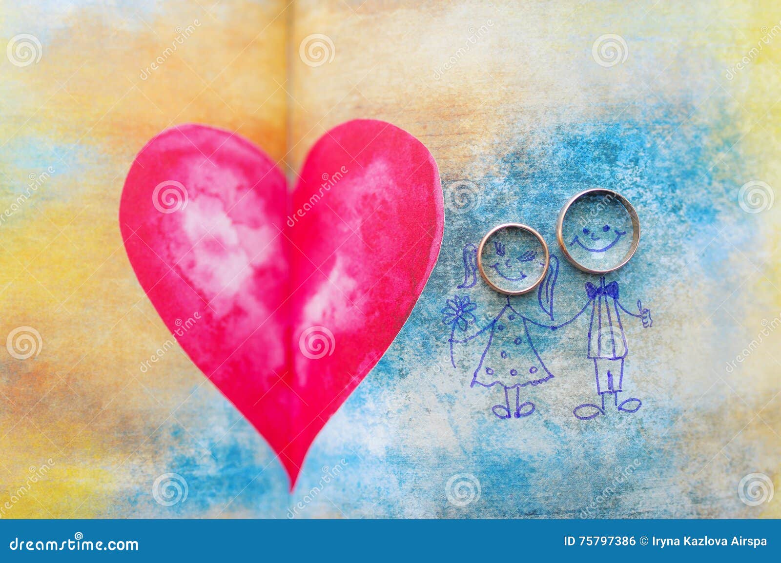 Color Post it Note with Wedding Rings and Heart Stock Photo - Image of ...