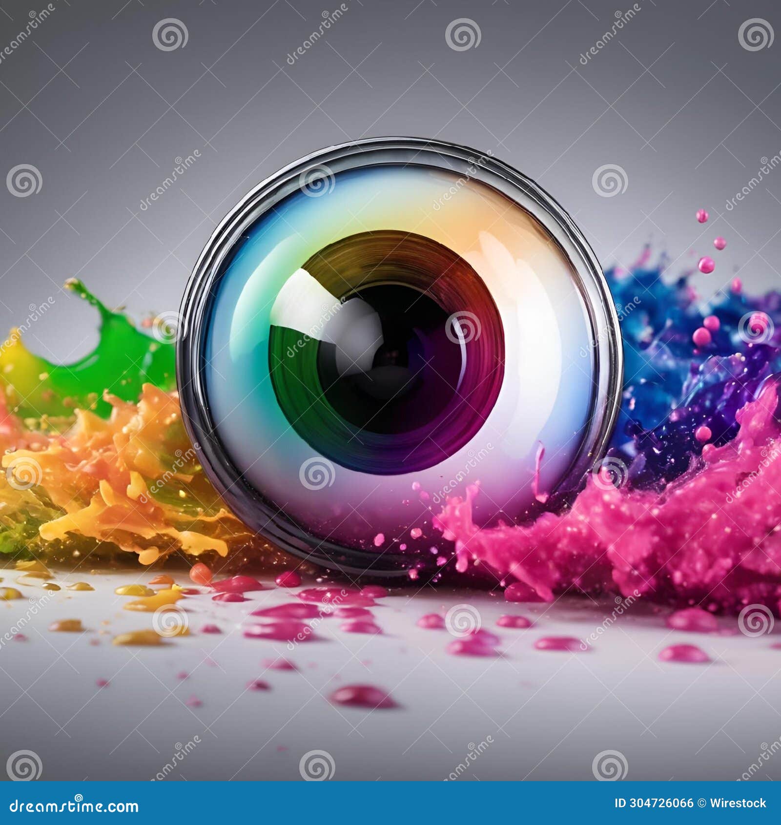 The Color Powder is in Front of an Image of a Camera Lens Stock ...