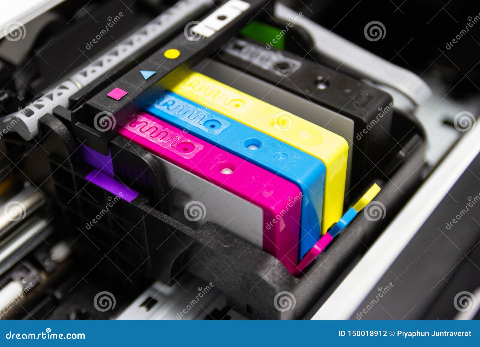 The Color Printer Inkjet Cartridge Stock Photo - Image of cyan, closeup ...