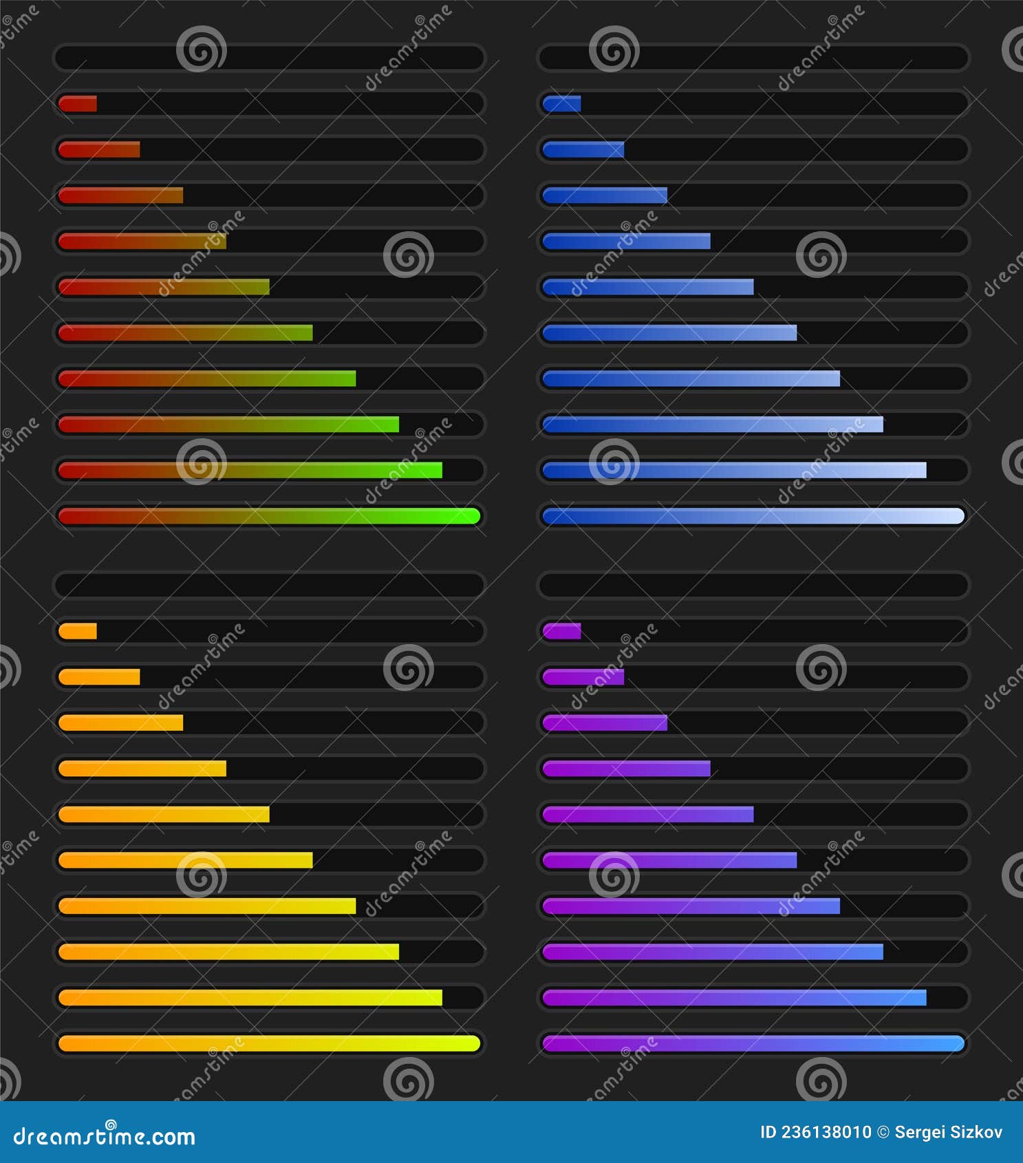 Color Progress Bar Element Set. Upload Indicator 10-100 Stock Vector ...