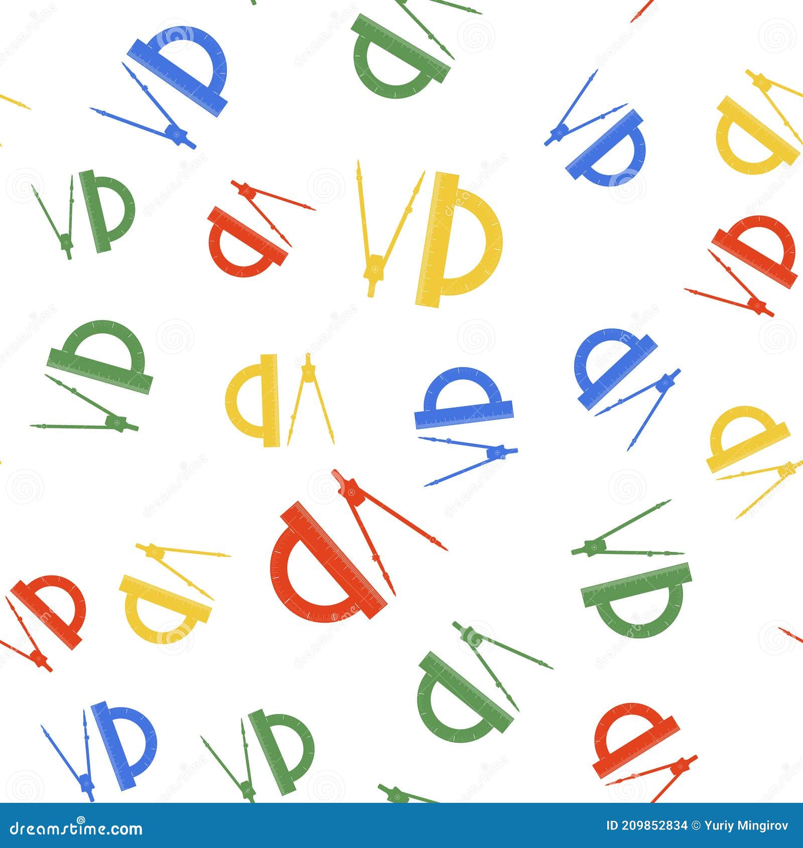 Color Protractor and Drawing Compass Icon Isolated Seamless Pattern on ...