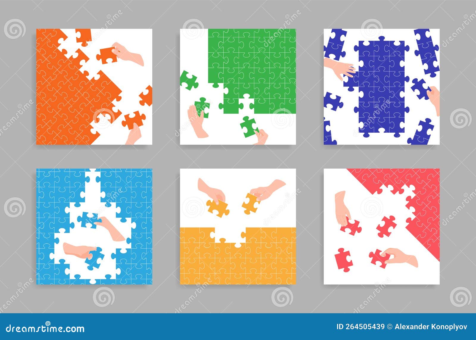 Color Puzzle Advertising Post Set Vector Illustration. Jigsaw Game ...