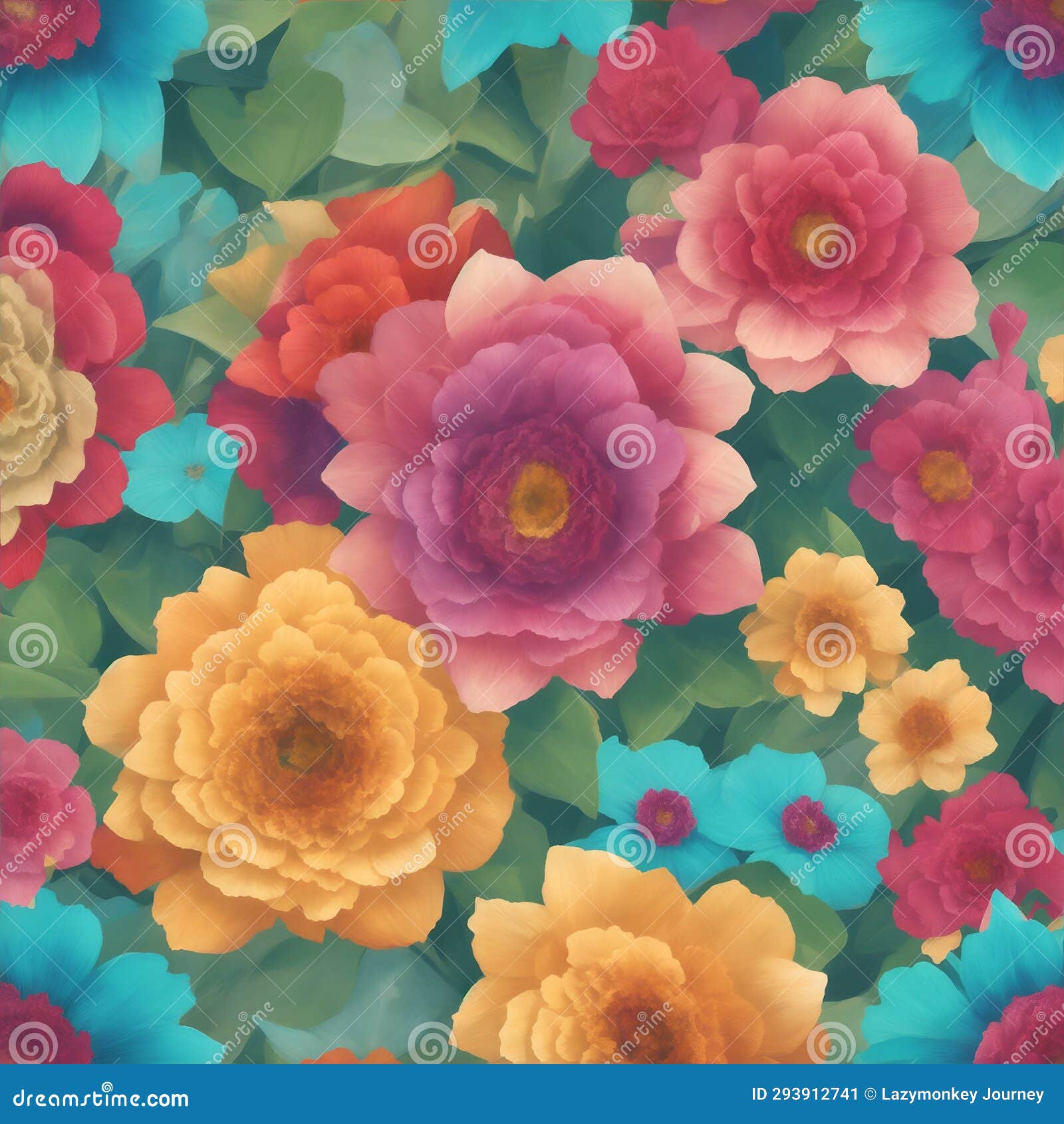 Retro Color of Blooming Flower Pattern Background Stock Illustration ...