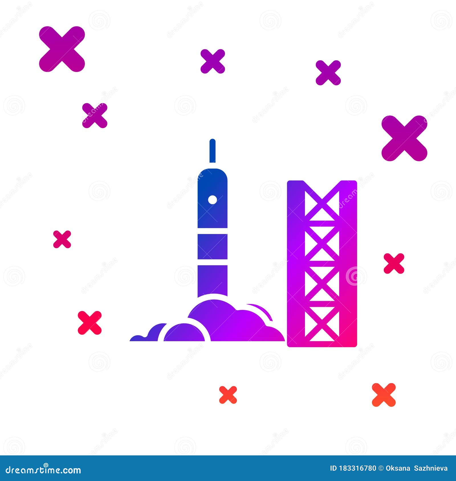 Color Rocket Launch from the Spaceport Icon Isolated on White ...