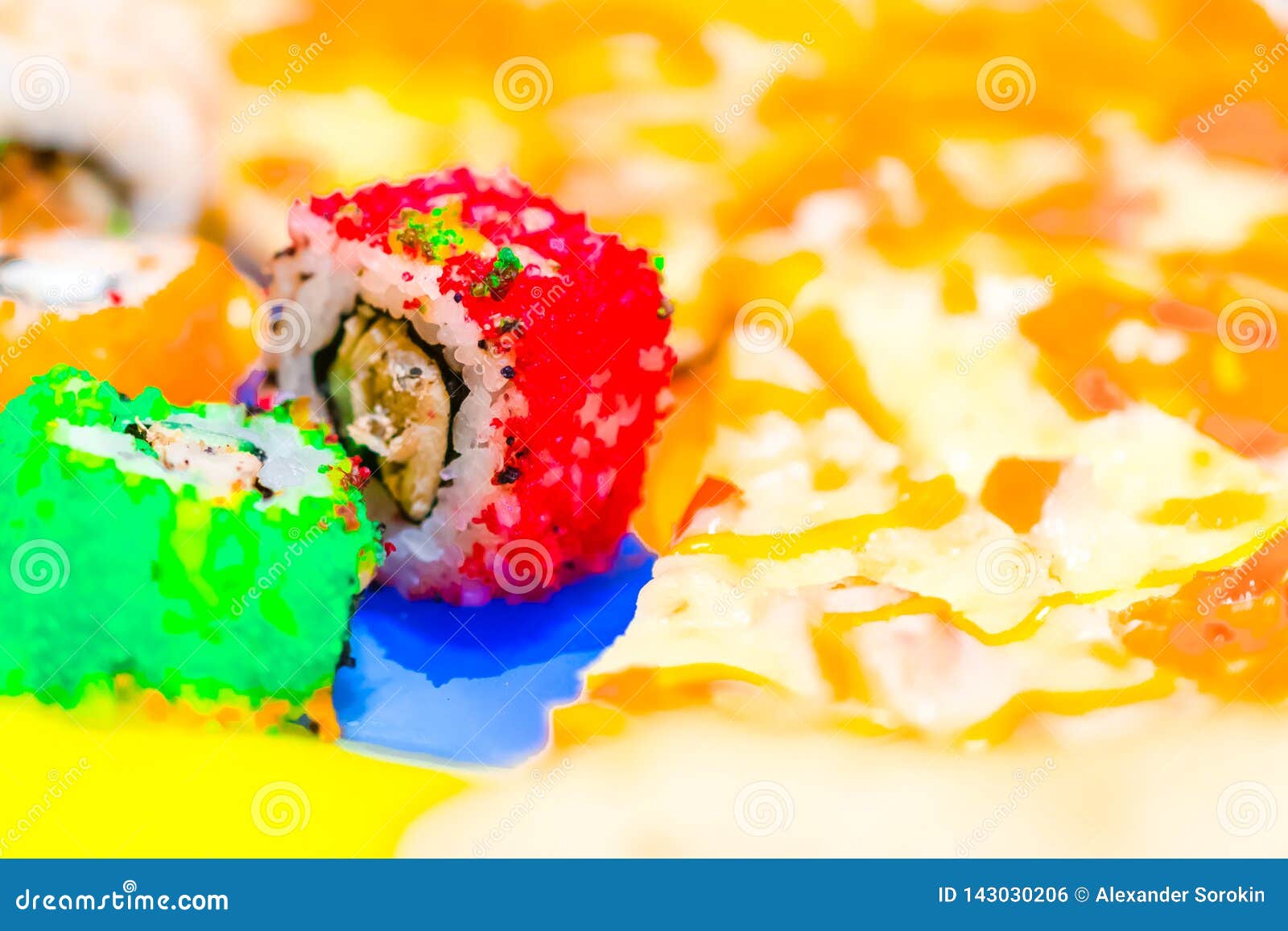 Color Rolls on a Plate with Pizza Stock Photo - Image of plate, food ...