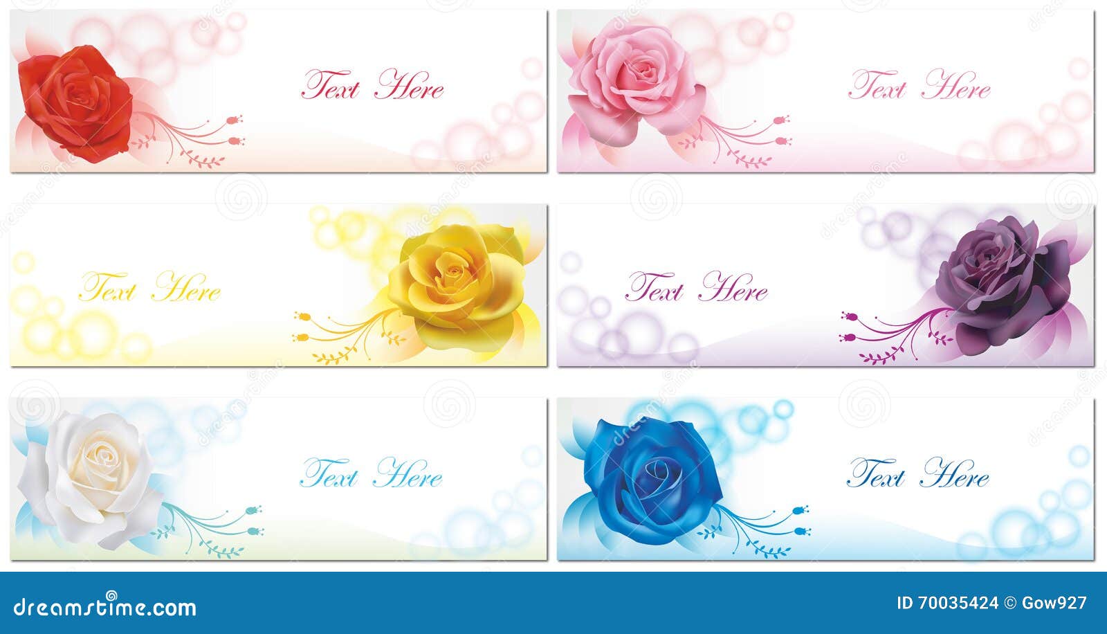 6 Color Roses Banner Background Collection Set Stock Illustration ...
