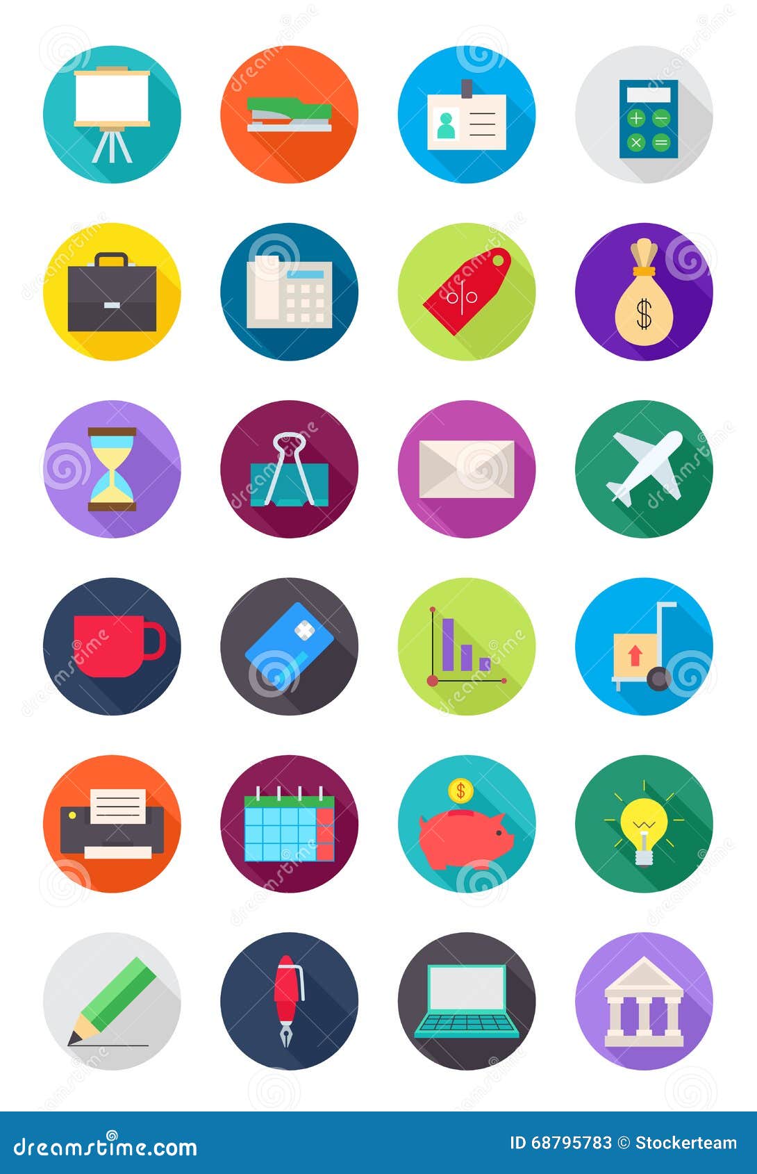 Color Round Business Icons Set Stock Vector - Illustration of mobile ...