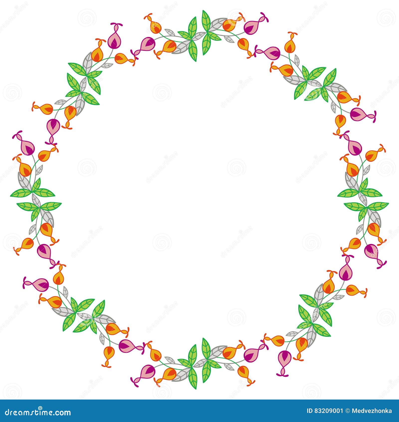 Color Round Frame with Abstract Flowers. Stock Vector - Illustration of ...