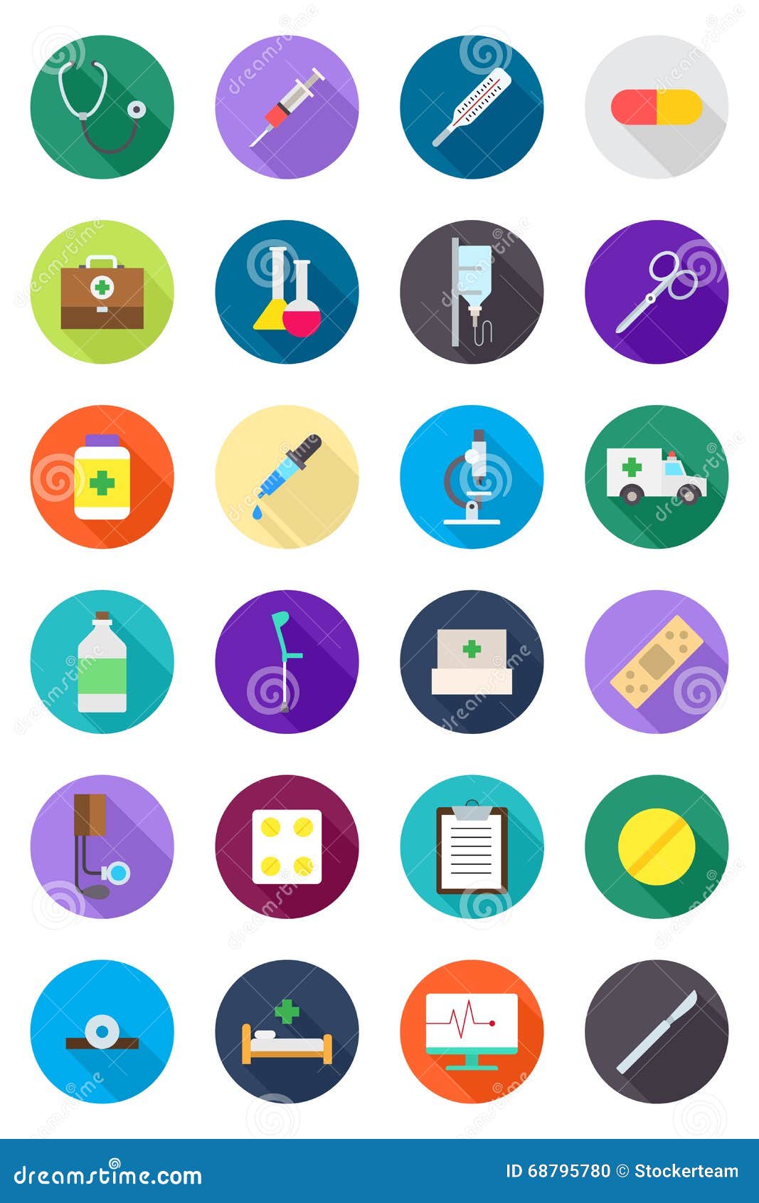 Color Round Medicine Icons Set Stock Vector - Illustration of medical ...