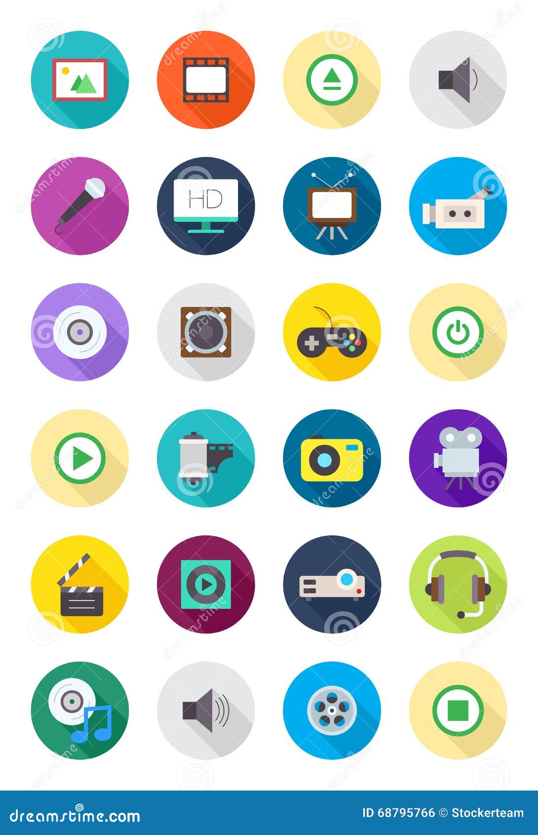 Color Round Multimedia Icons Set Stock Vector - Illustration of mobile ...