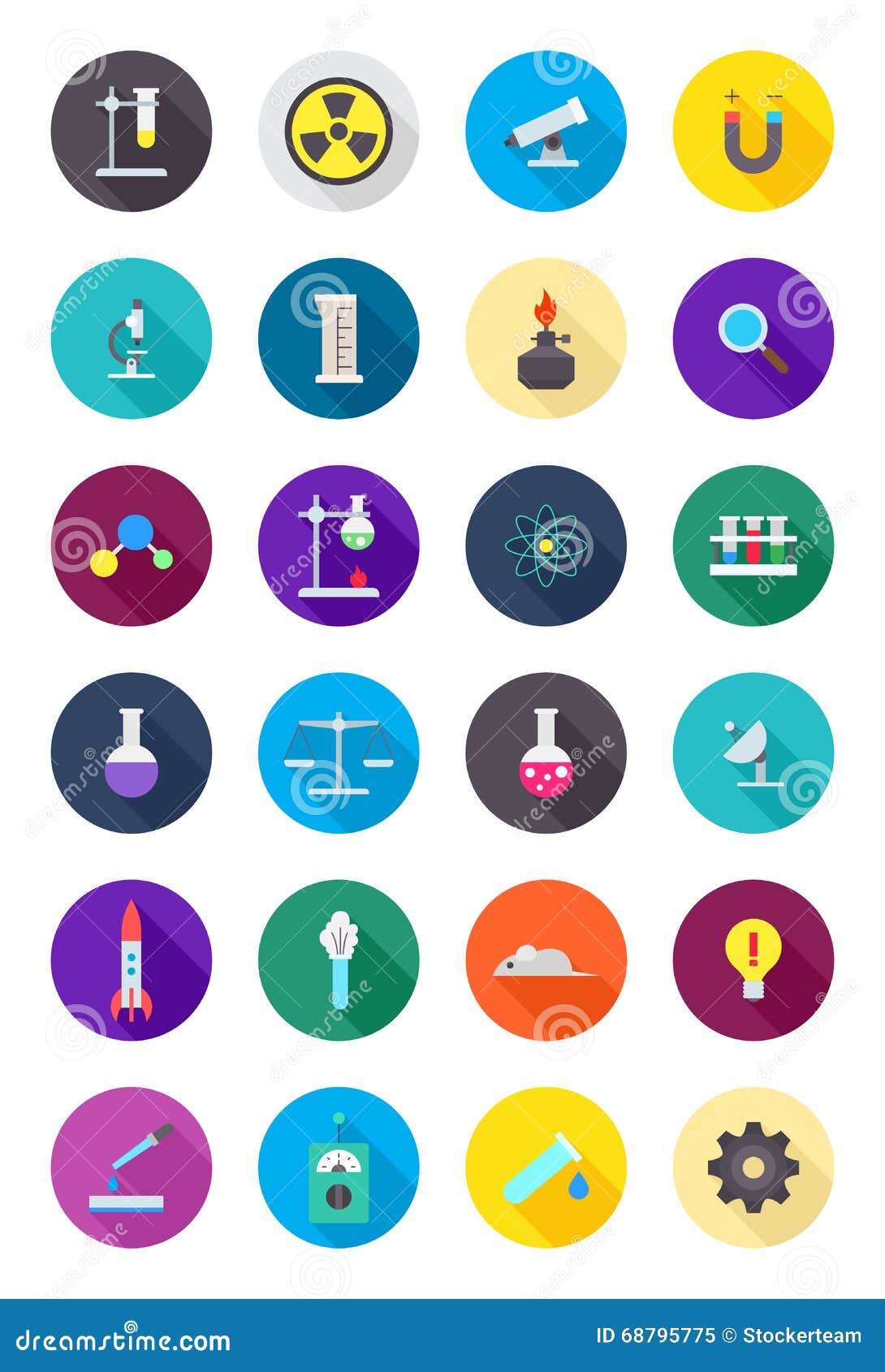 Color Round Science Icons Set Stock Vector - Illustration of flask ...