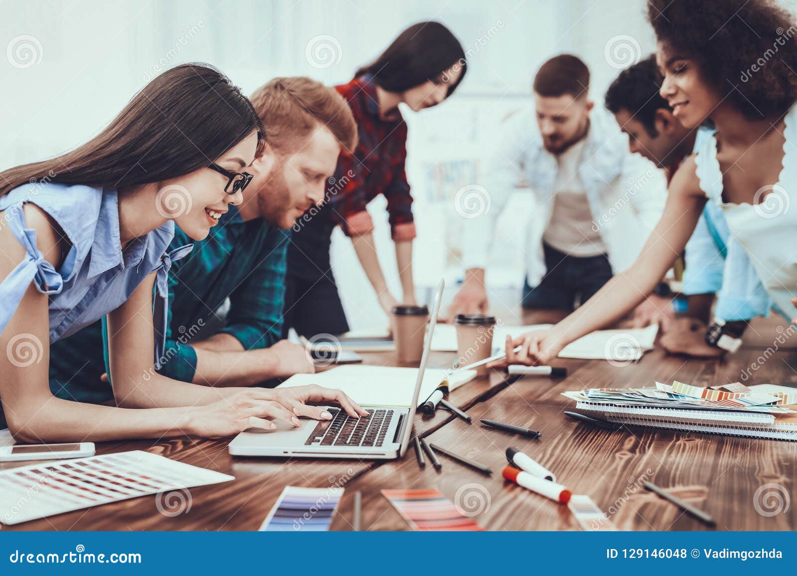 Color Sample. Design. Group. Young People. Laptop. Stock Photo - Image ...