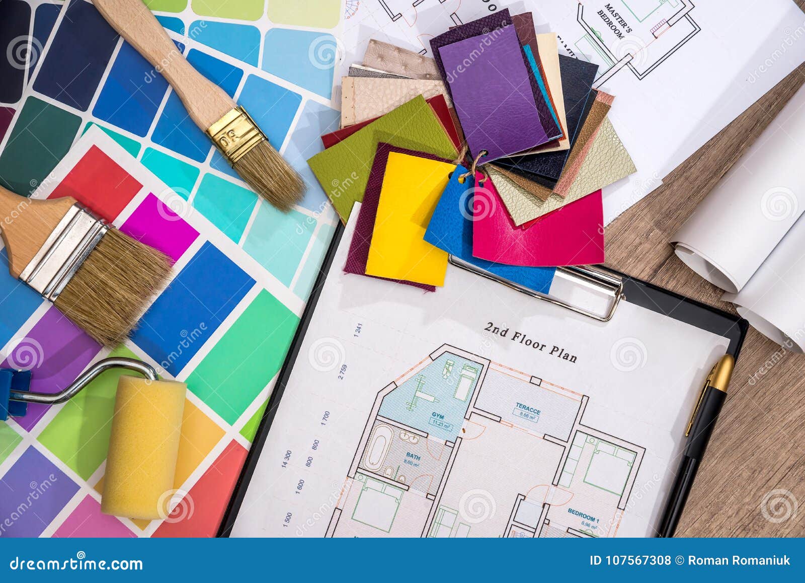 Color Sampler with House Plan and Drawing Tools. Stock Photo - Image of ...