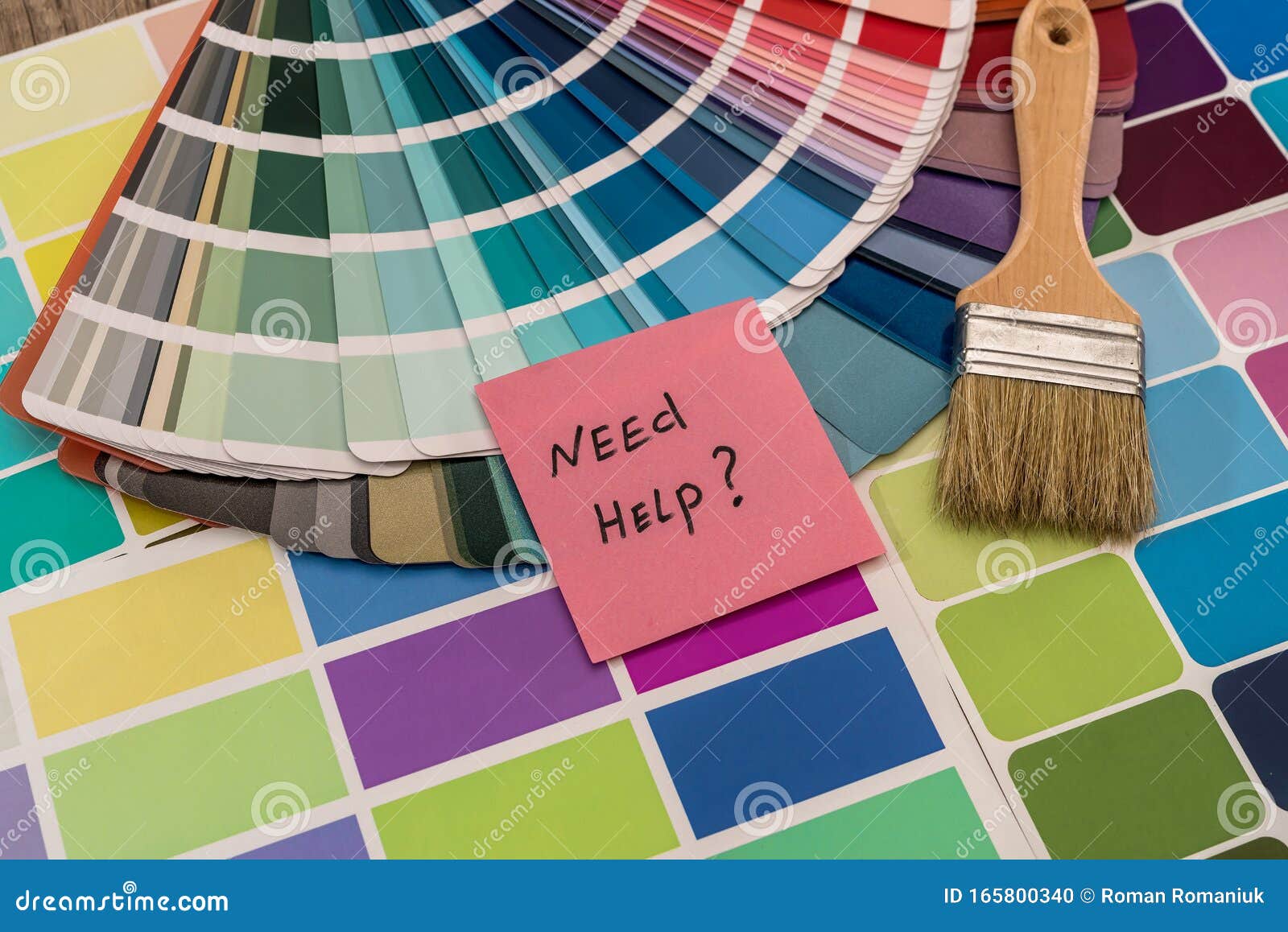 Color Samples with Brush for Painting and `need Help` Text Stock Photo ...