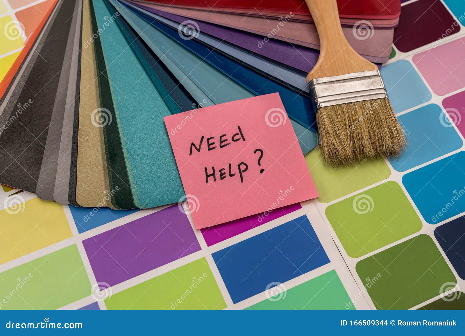Color Samples with Brush for Painting and `need Help` Text Stock Photo ...