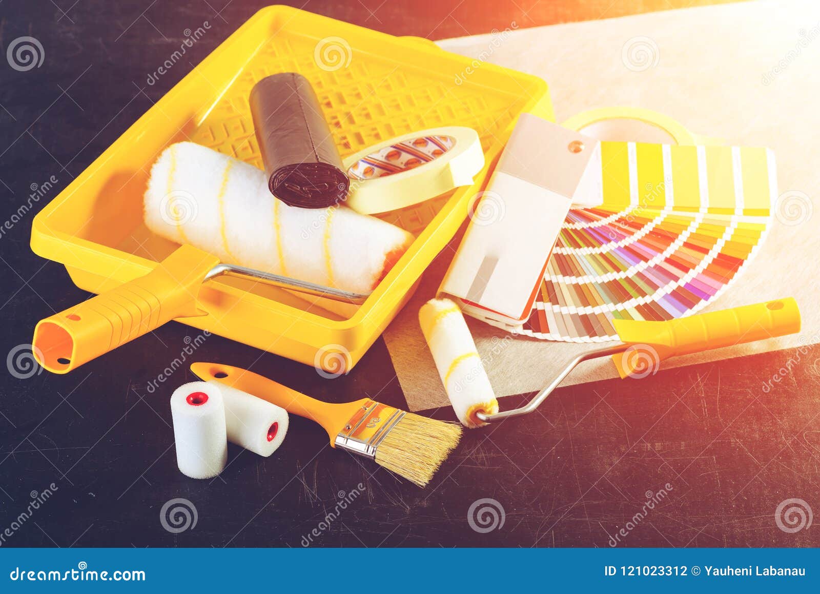 Color Samples Catalog, Brush and Paint Rollers, Different Painting ...