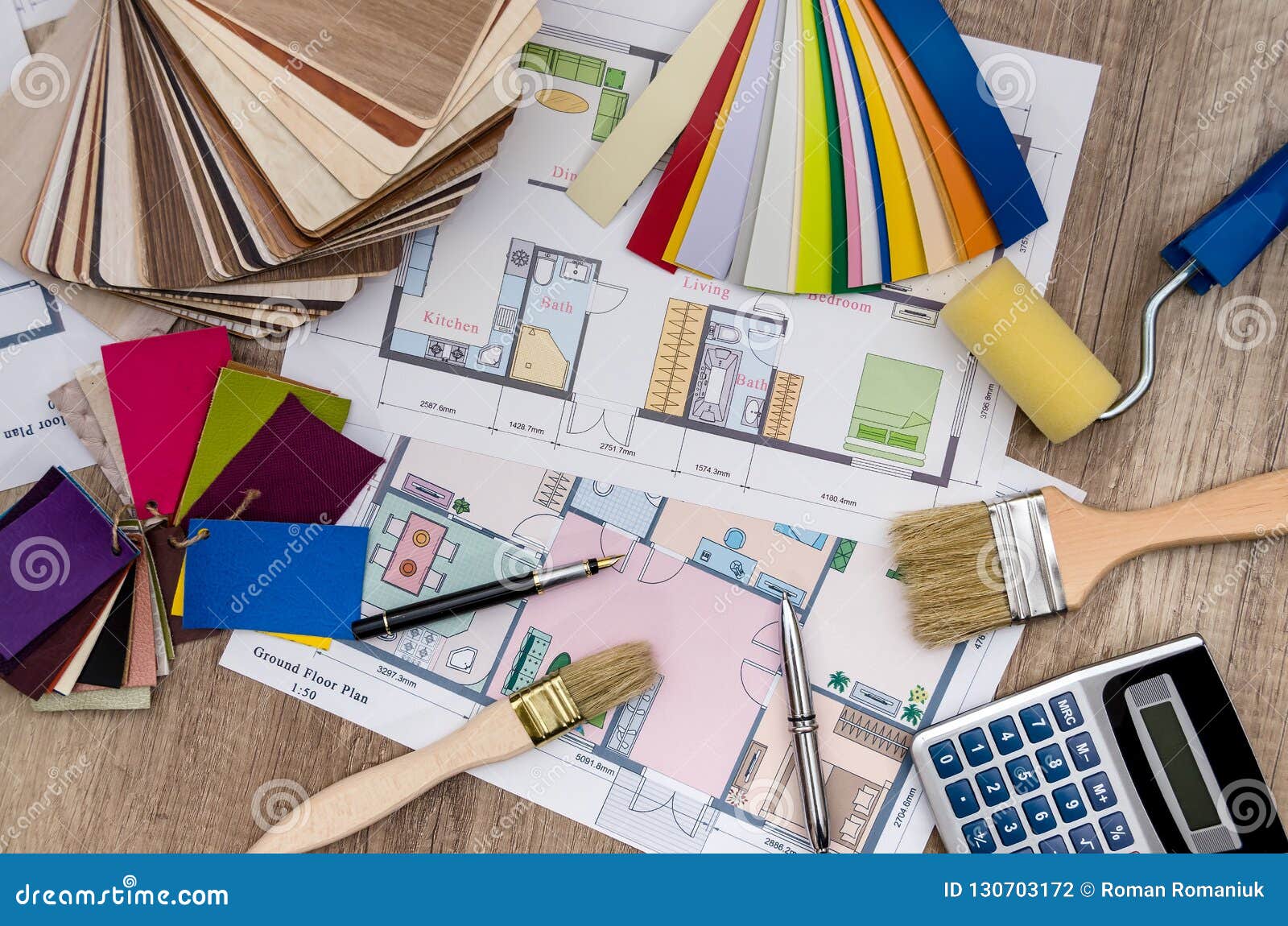 Color Samples with Home Plan, Brush Stock Photo - Image of design ...
