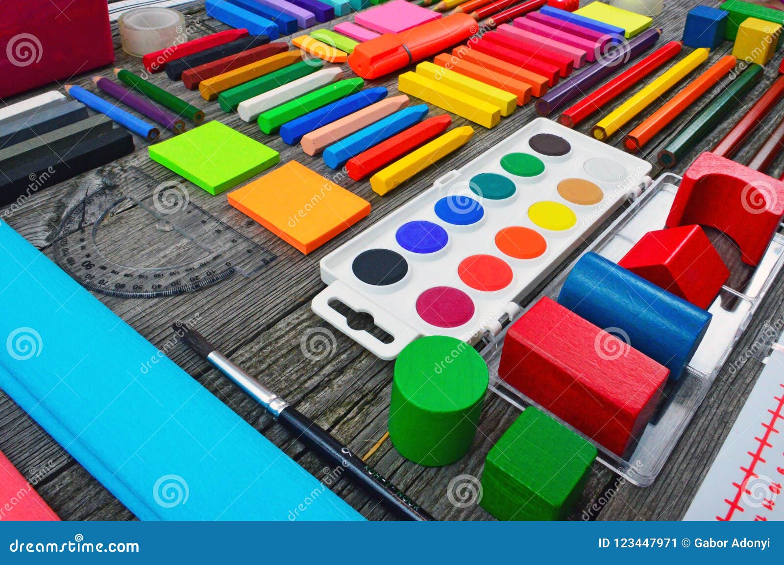 Color school device stock image. Image of brush, accessories - 123447971