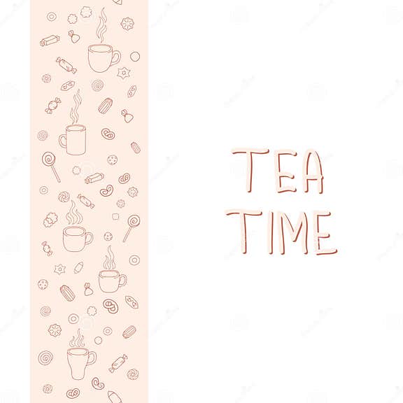 Color Seamless Border Tea Time Stock Illustration - Illustration of ...