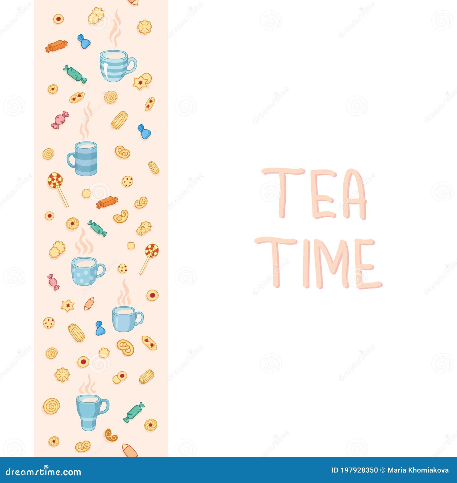 Color Seamless Border Tea Time Stock Illustration - Illustration of ...