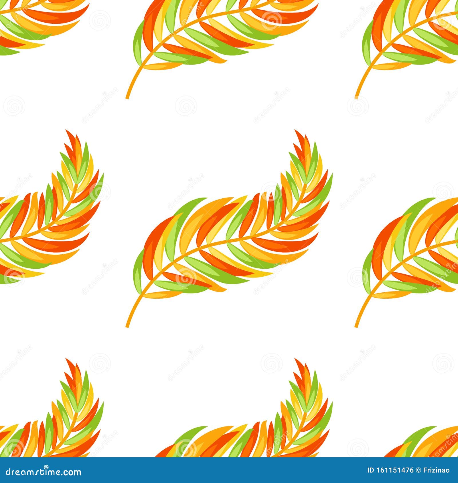 Color Seamless Pattern of Flat Abstract Isolated Orange Leaf Curving in ...