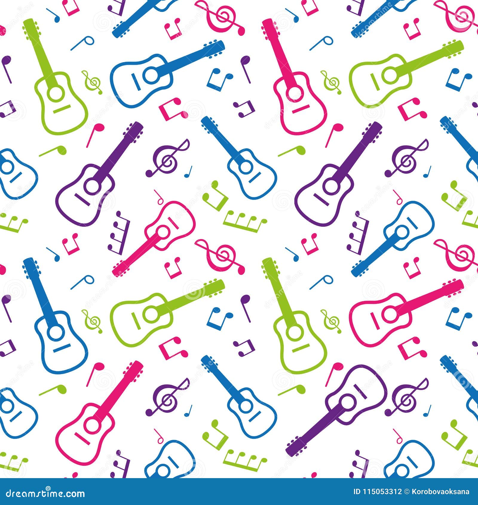 Color Seamless Pattern Musical Notes and Guitars Stock Illustration ...