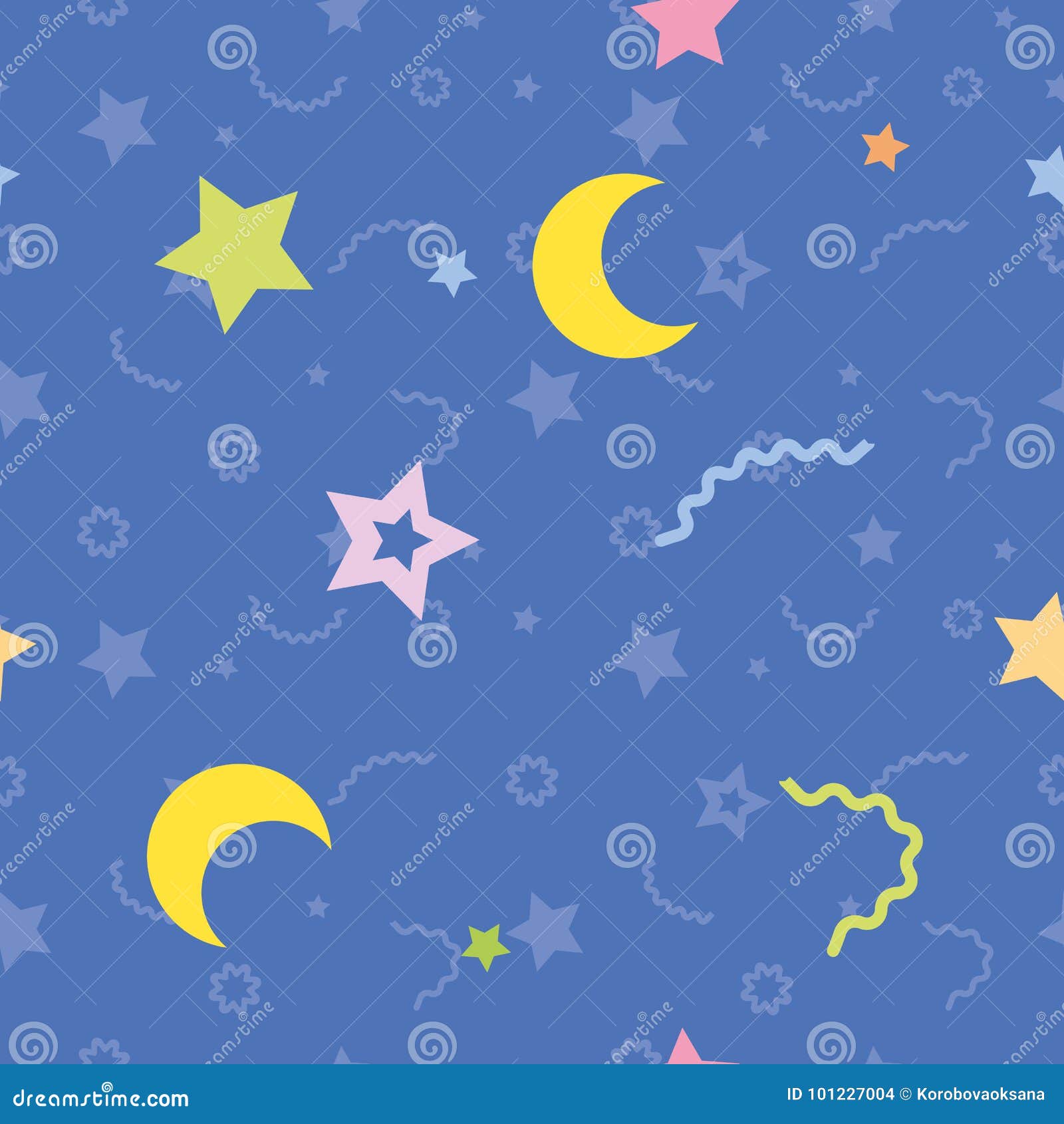 Vector Seamless Pattern of Stars and the Moon Stock Illustration ...