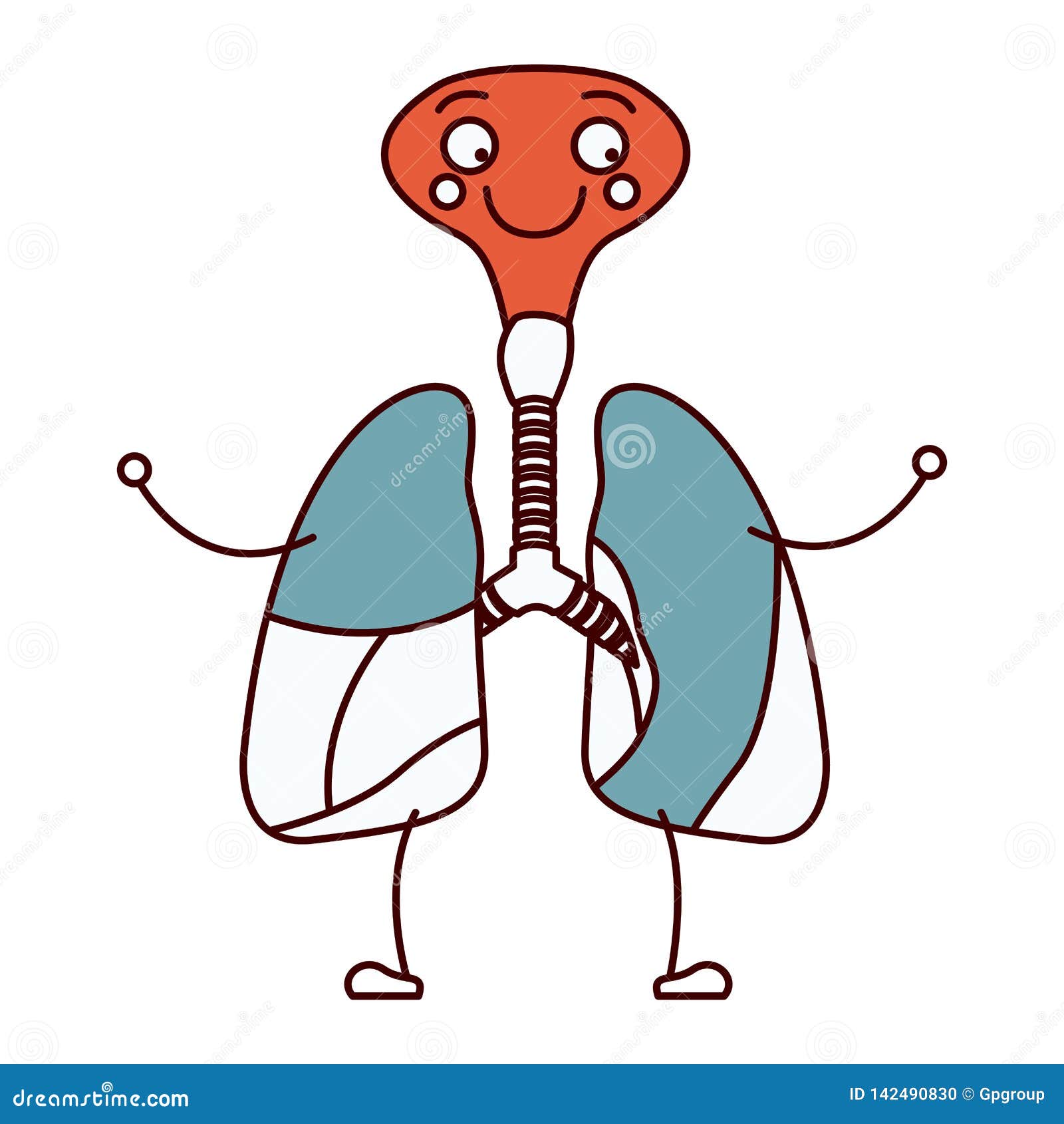 Color Sections Silhouette Caricature Respiratory System with Windpipe ...