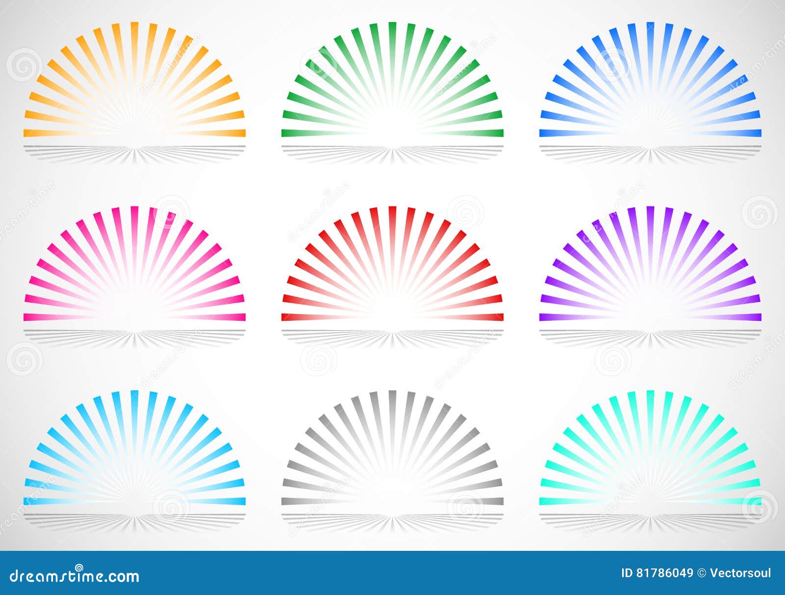 6 Color Semi Circle Starburst / Sunburst Elements Stock Vector ...
