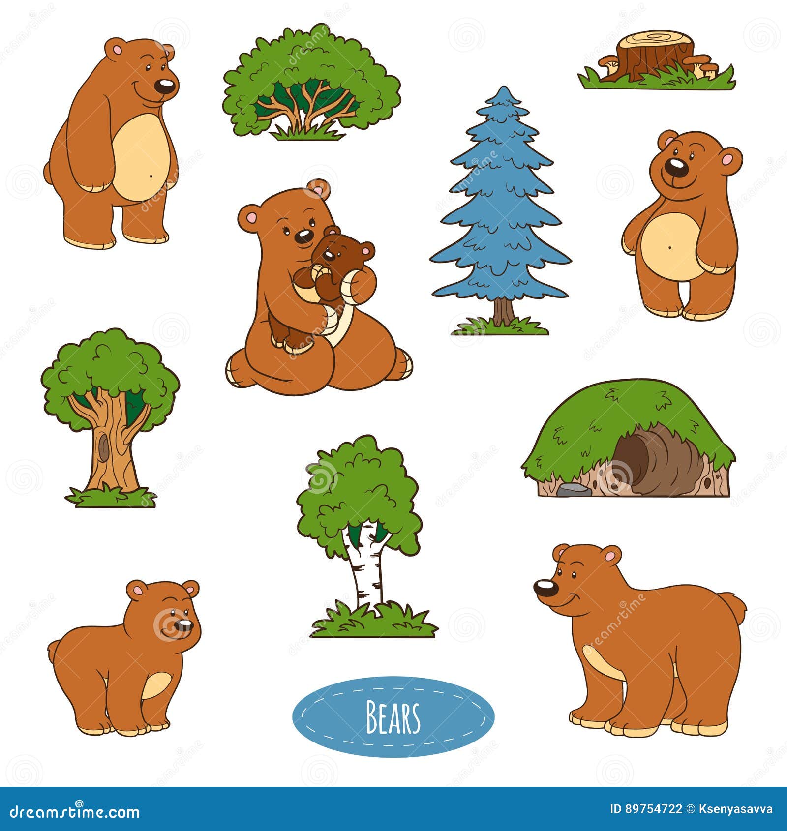 Color Set of Animals and Objects, Family of Bears Stock Vector ...