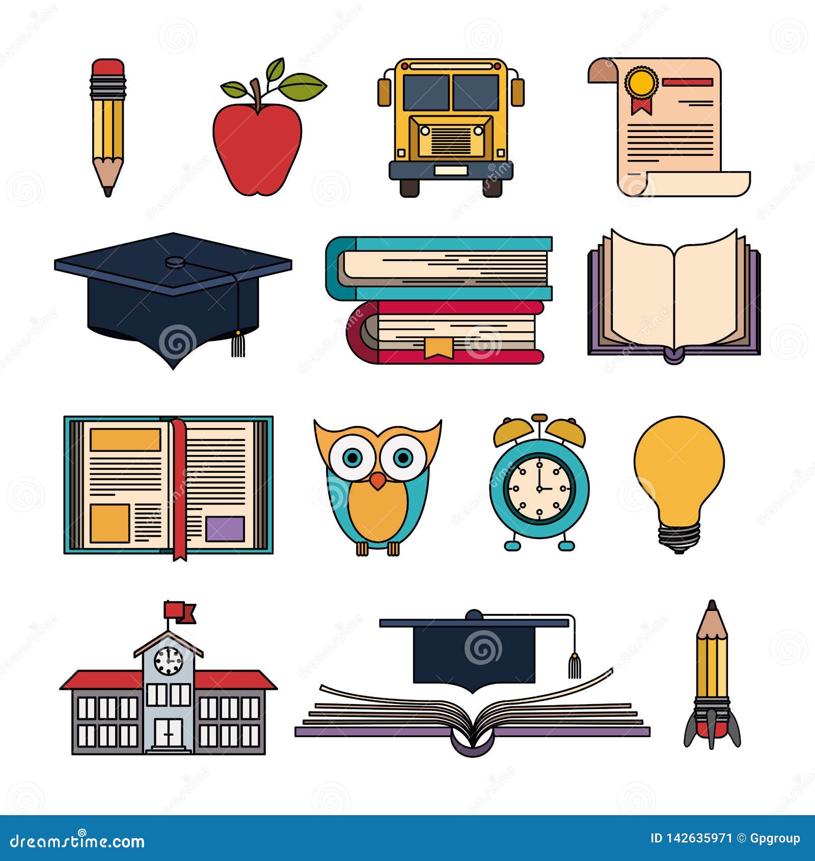 Color Set College Education Items with Educational Elements Stock ...