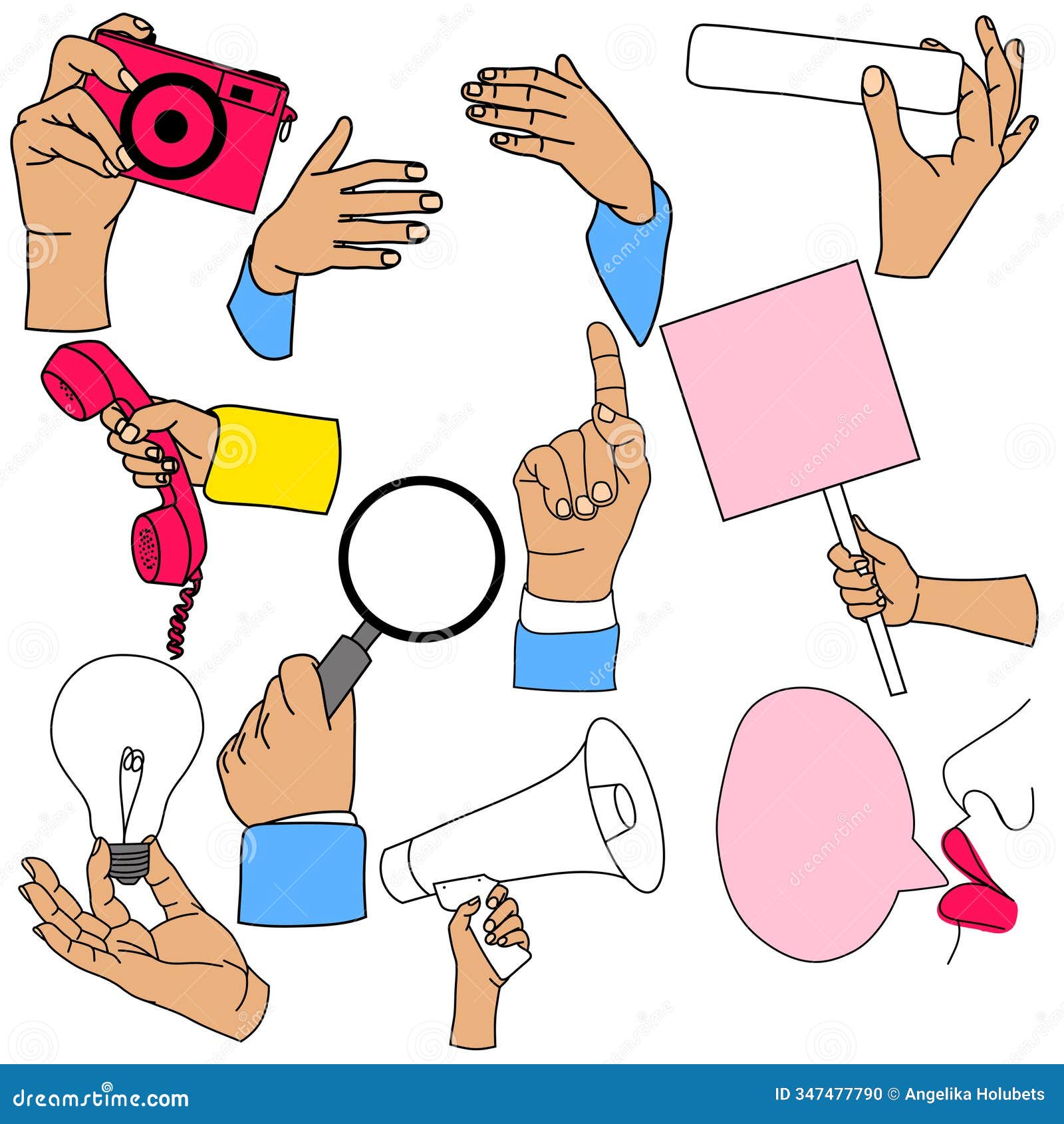 Color Set of Different Hand Gestures Stock Vector - Illustration of ...