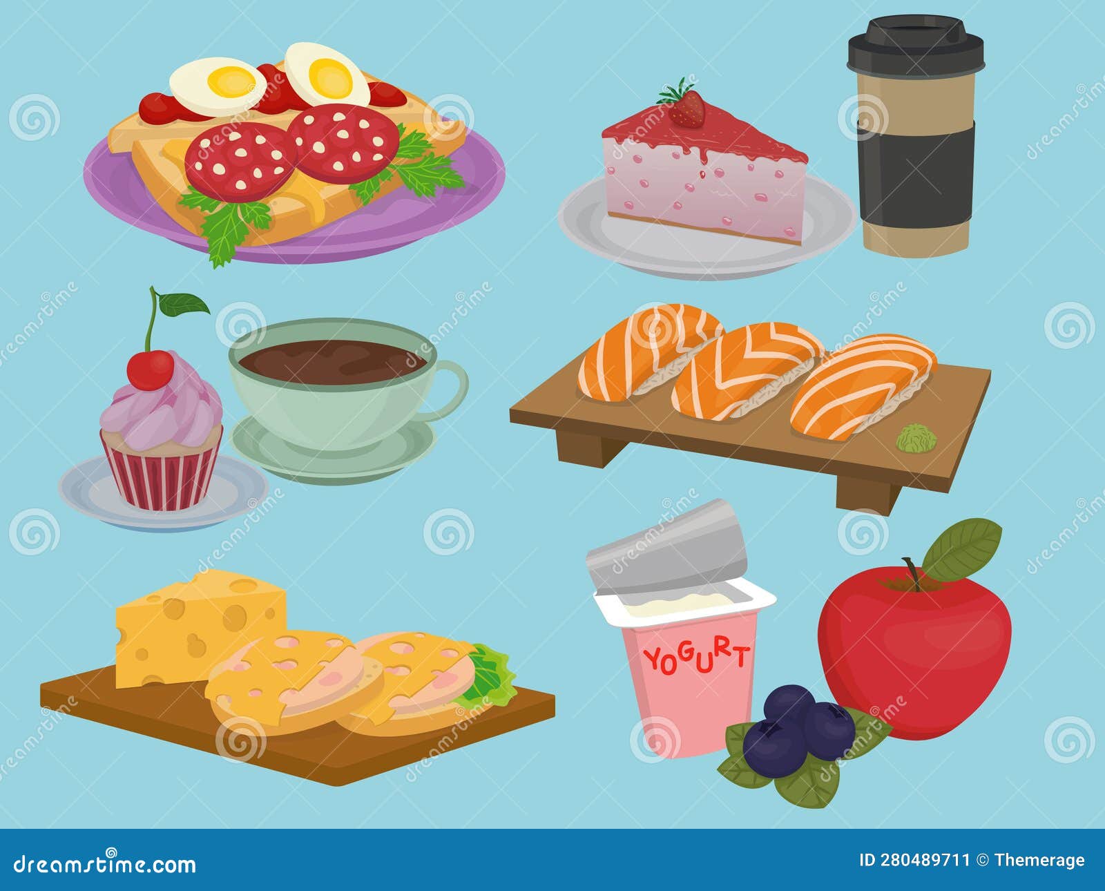 Color Set of 6 Food Dishes in Vector Stock Vector - Illustration of ...
