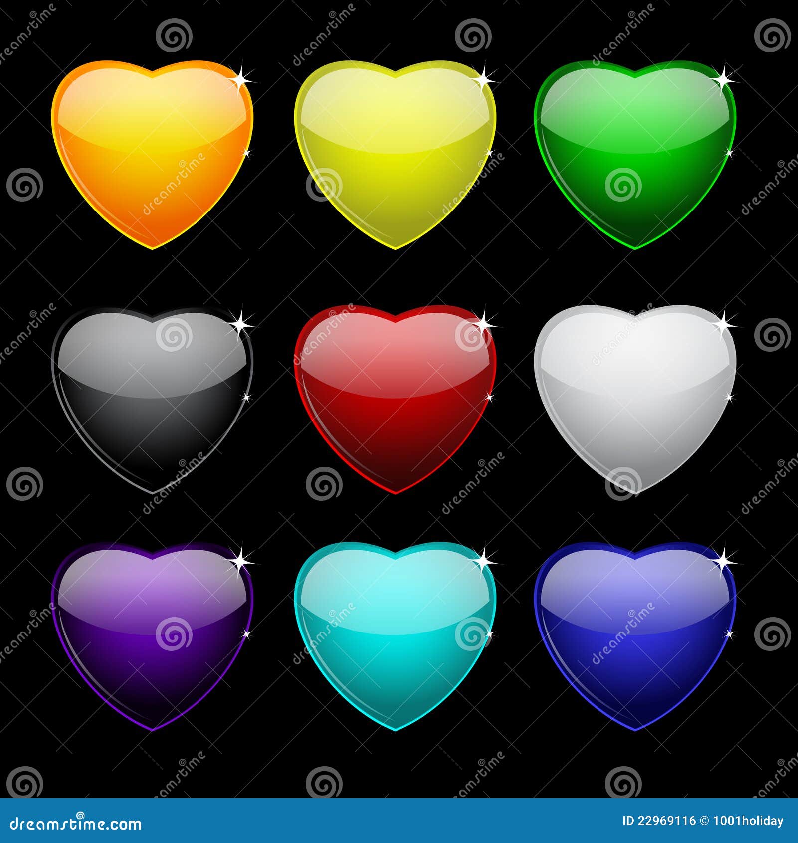 Color Set of Glass Hearts on Black for Your Design Stock Vector ...